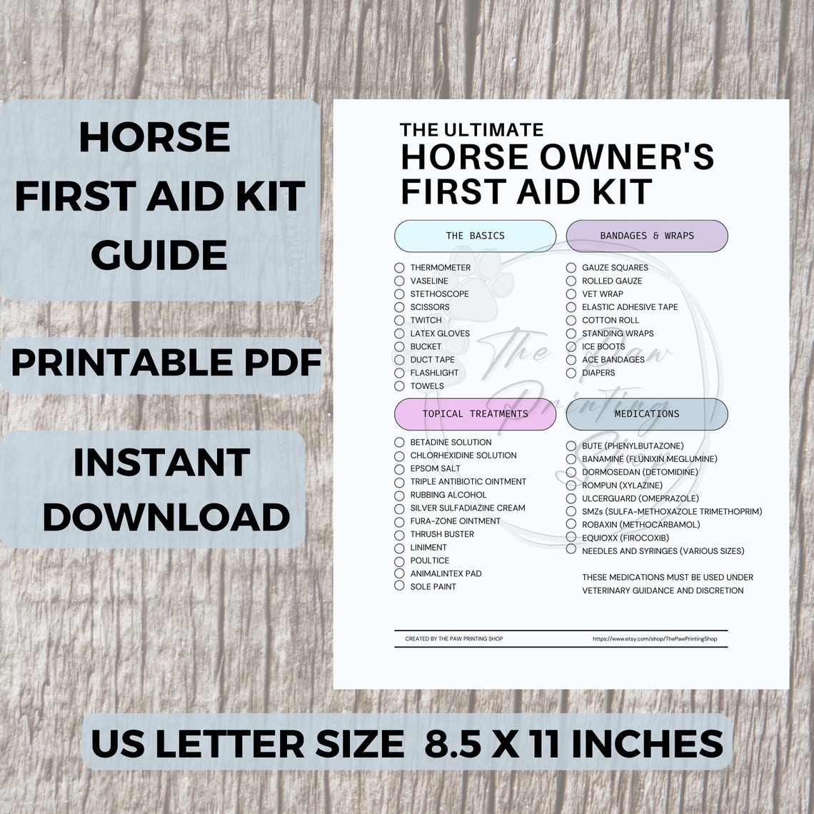 Horse First Aid Kit List Printable Equine Med Kit First Aid - Etsy