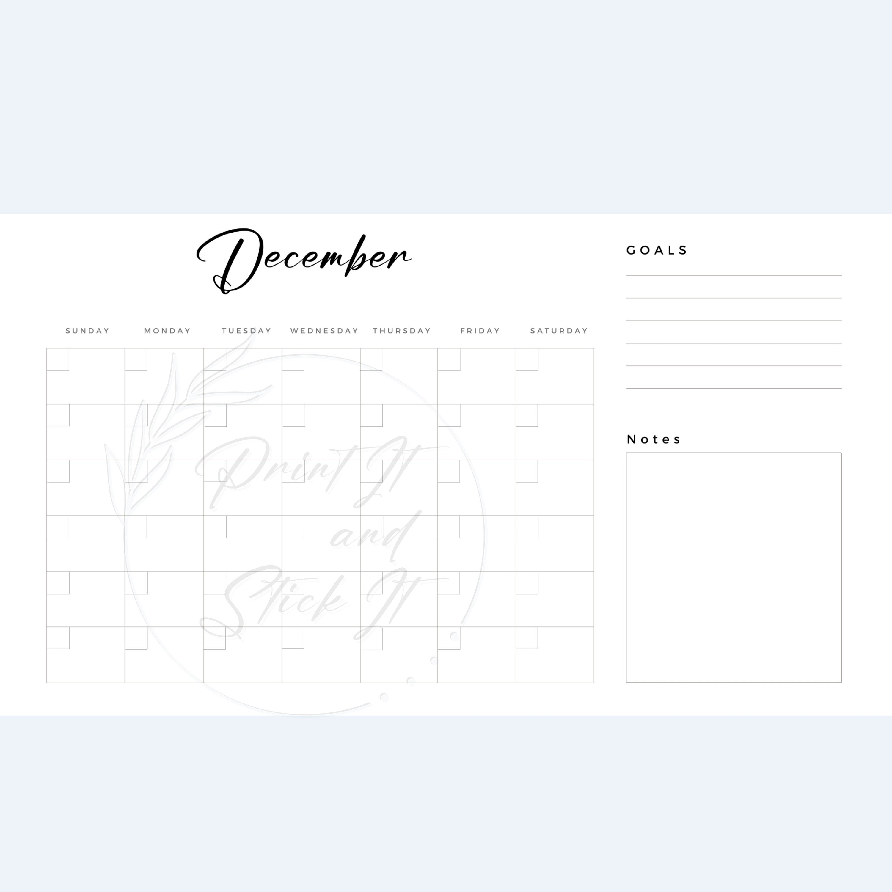 12 Month Calendar, Blank Calendar, Printable Calendar PDF, Instant ...