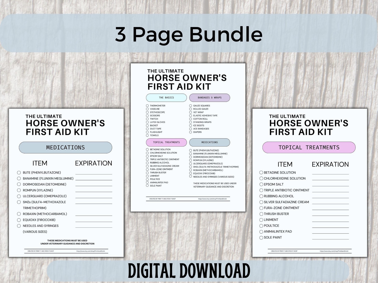 Horse First Aid Kit List, Printable Equine Med Kit, First Aid Guide ...