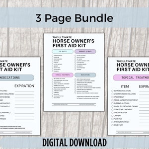 Horse First Aid Kit List, Printable Equine Med Kit, First Aid Guide ...