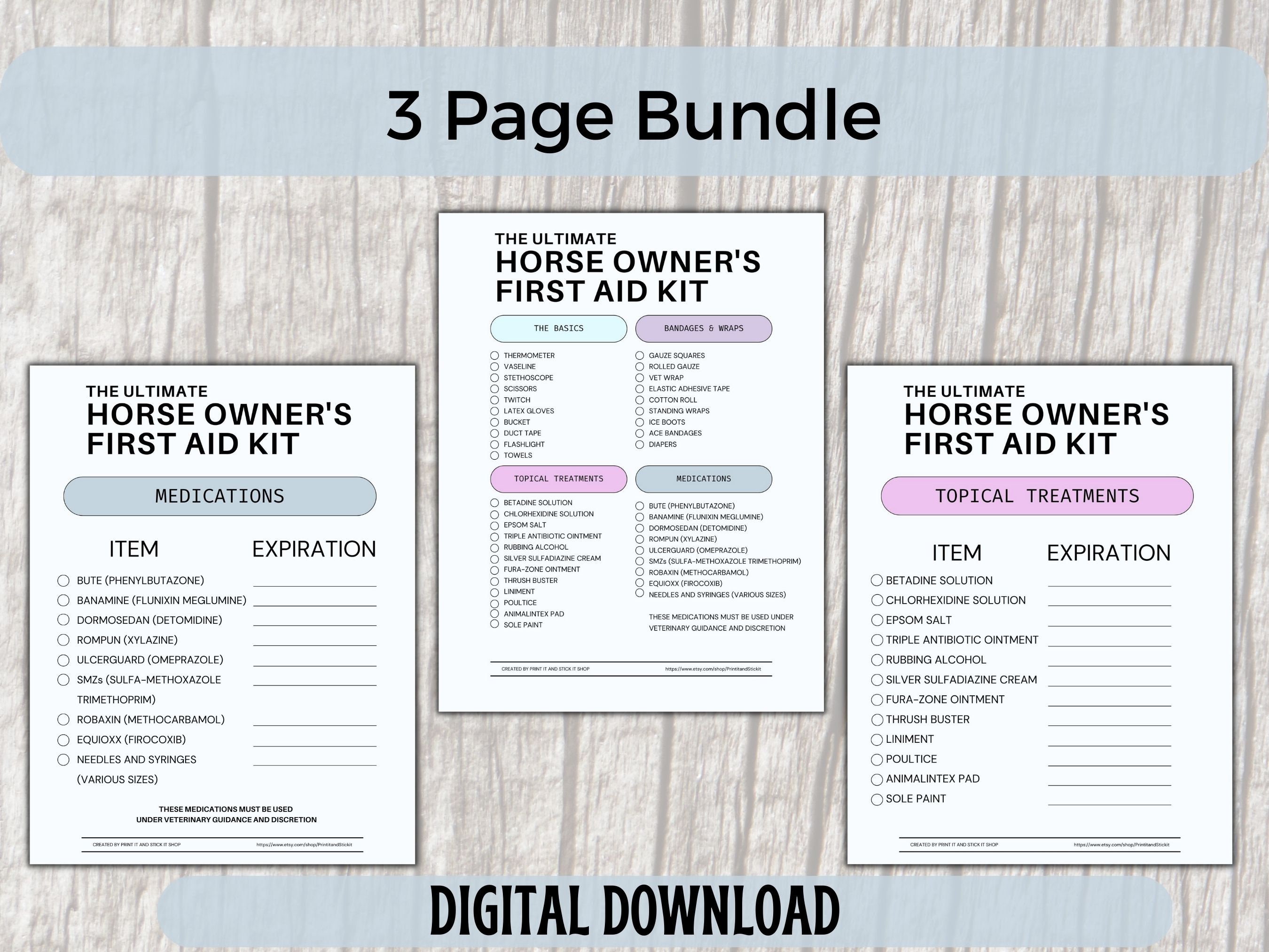Horse First Aid Kit List, Printable Equine Med Kit, First Aid Guide ...