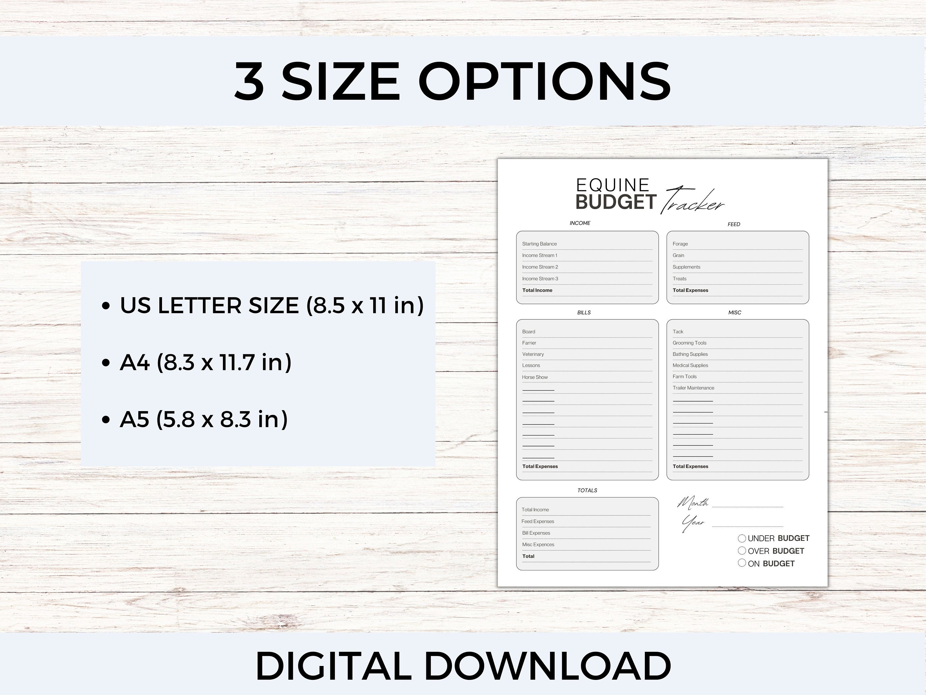 Equine Budget Tracker, Monthly Planner Budget, Horse Management, Barn ...