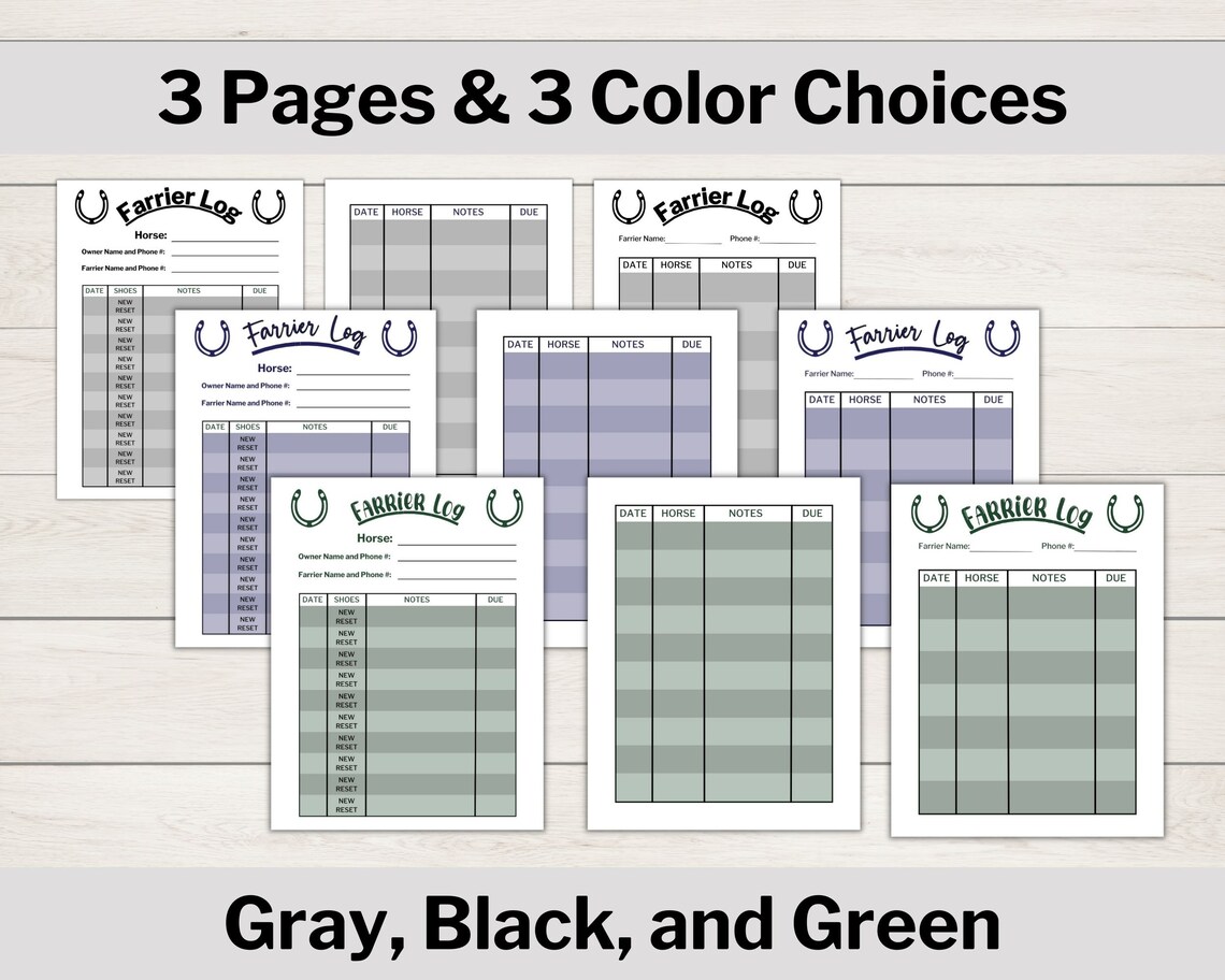 Farrier Log, Farrier Record Keeping, Farrier Chart, Horseshoe Schedule ...