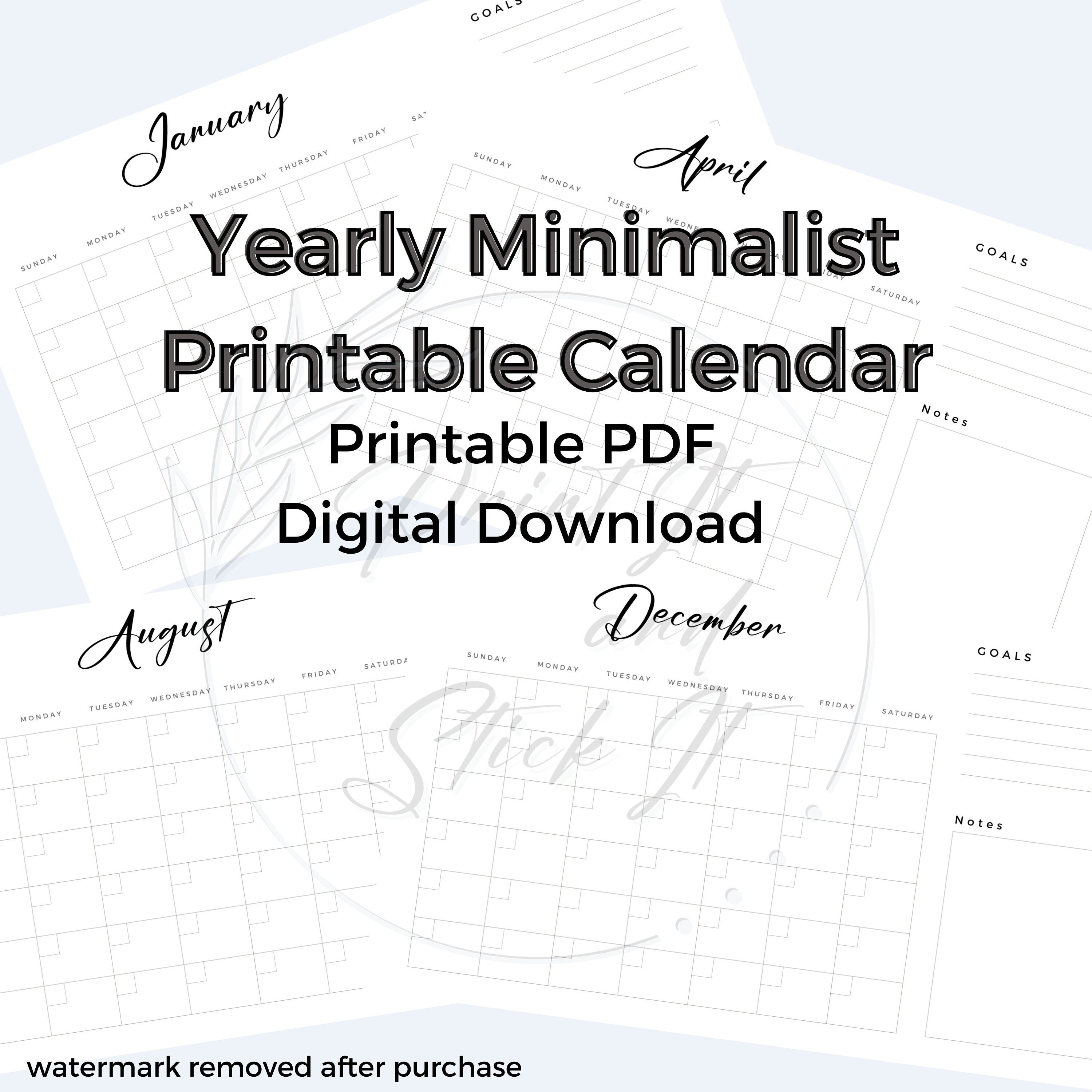 12 Month Calendar, Blank Calendar, Printable Calendar PDF, Instant ...