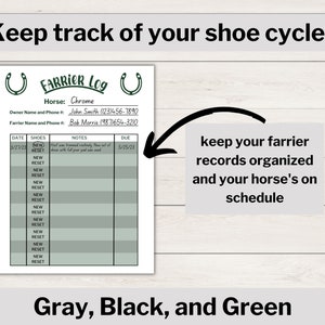 Farrier Log, Farrier Record Keeping, Farrier Chart, Horseshoe Schedule ...