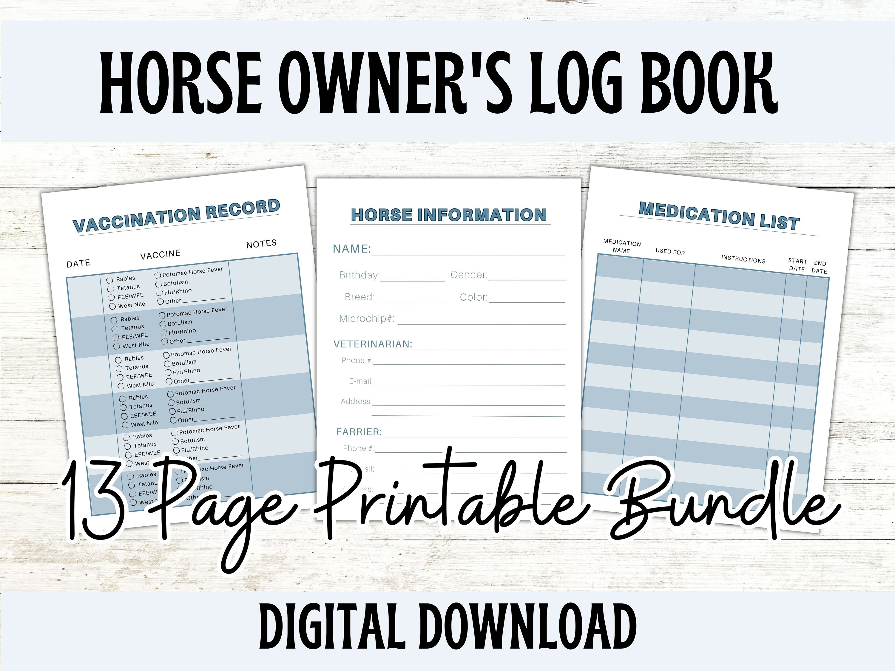 Horse Owner's Record Keeping, Horse Record, Horse Health Record ...