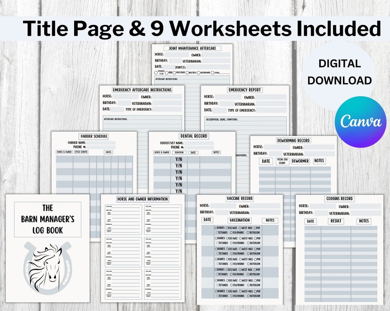 Barn Management Record Keeping, Horse Record, Horse Health Record ...