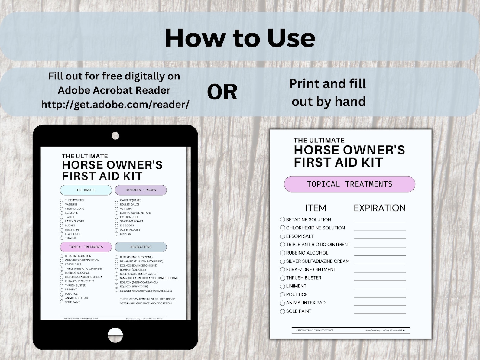 Horse First Aid Kit List, Printable Equine Med Kit, First Aid Guide ...