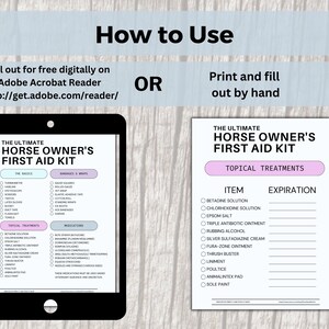 Horse First Aid Kit List, Printable Equine Med Kit, First Aid Guide ...