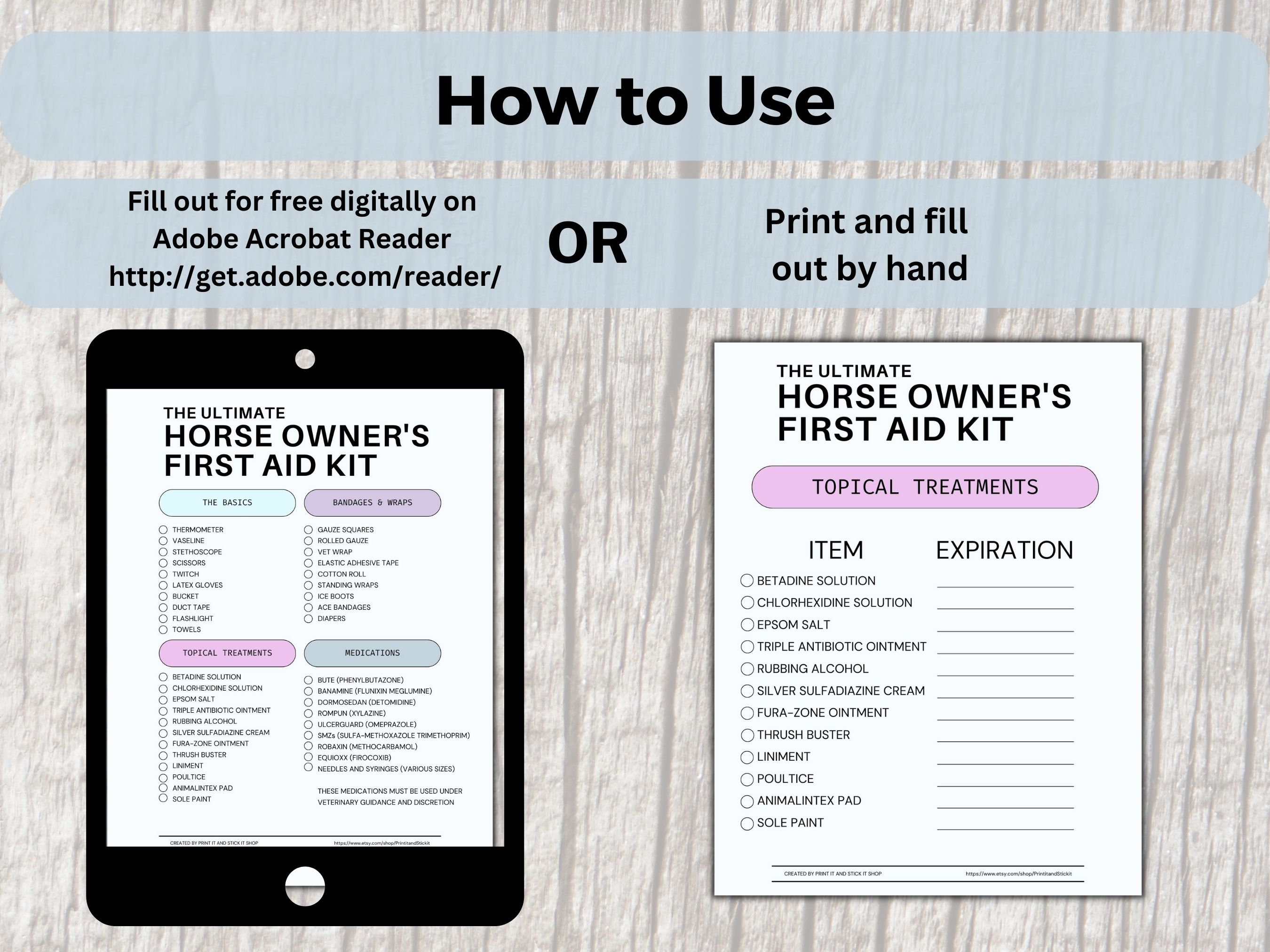 Horse First Aid Kit List, Printable Equine Med Kit, First Aid Guide ...