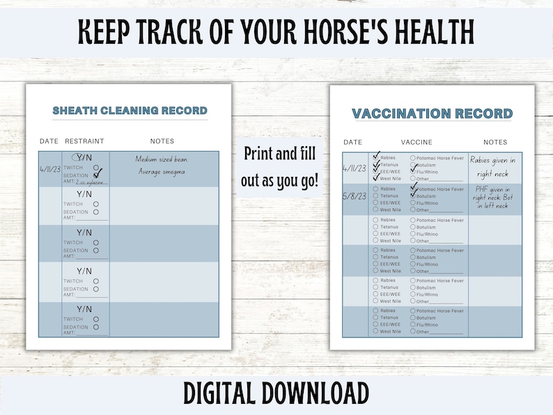 Horse Owner's Record Keeping, Horse Record, Horse Health Record ...