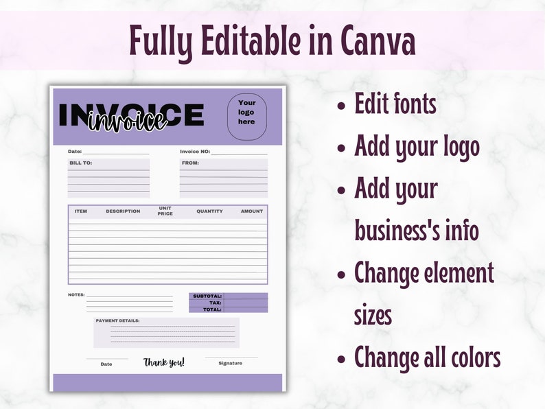 Invoice Canva Template, Editable Invoice, Digital Invoice, Blank ...