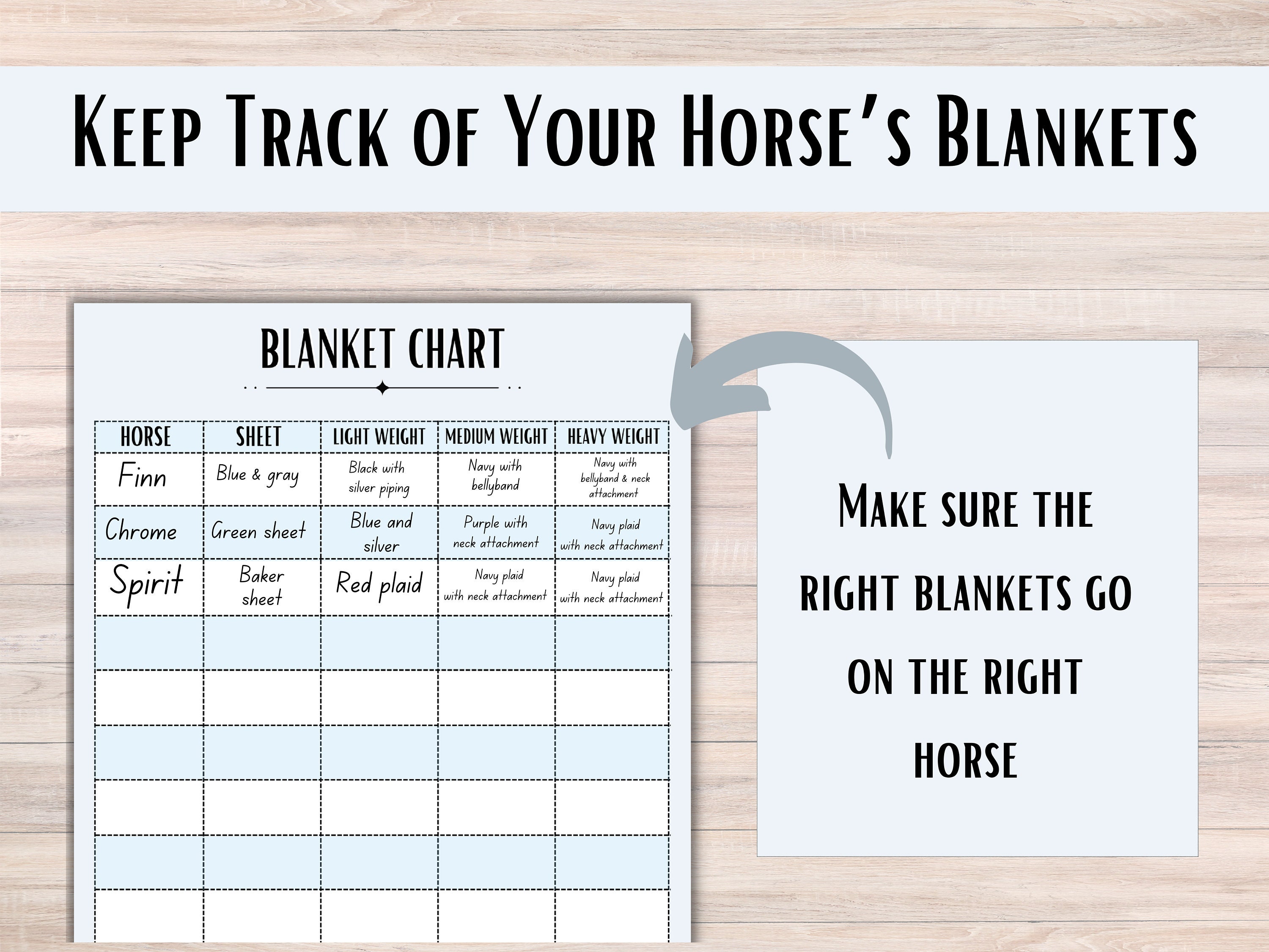 Horse Blanket Chart, Horse Management, Horse Printables, Barn Managers ...
