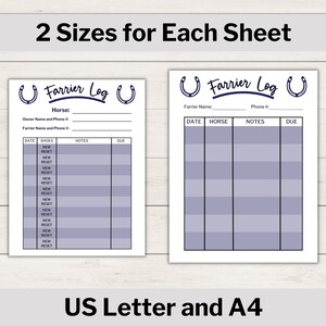Farrier Log, Farrier Record Keeping, Farrier Chart, Horseshoe Schedule ...