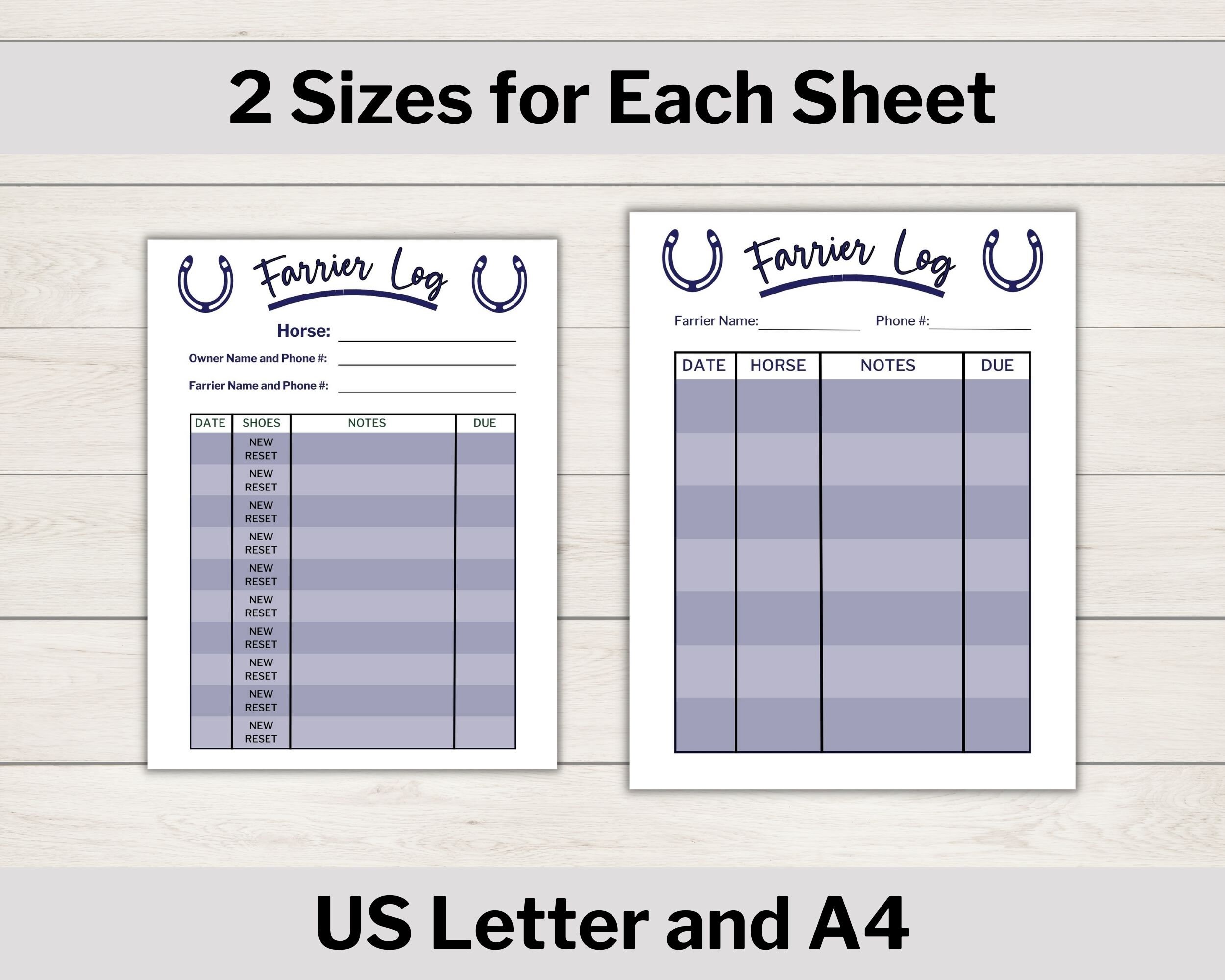 Farrier Log, Farrier Record Keeping, Farrier Chart, Horseshoe Schedule ...
