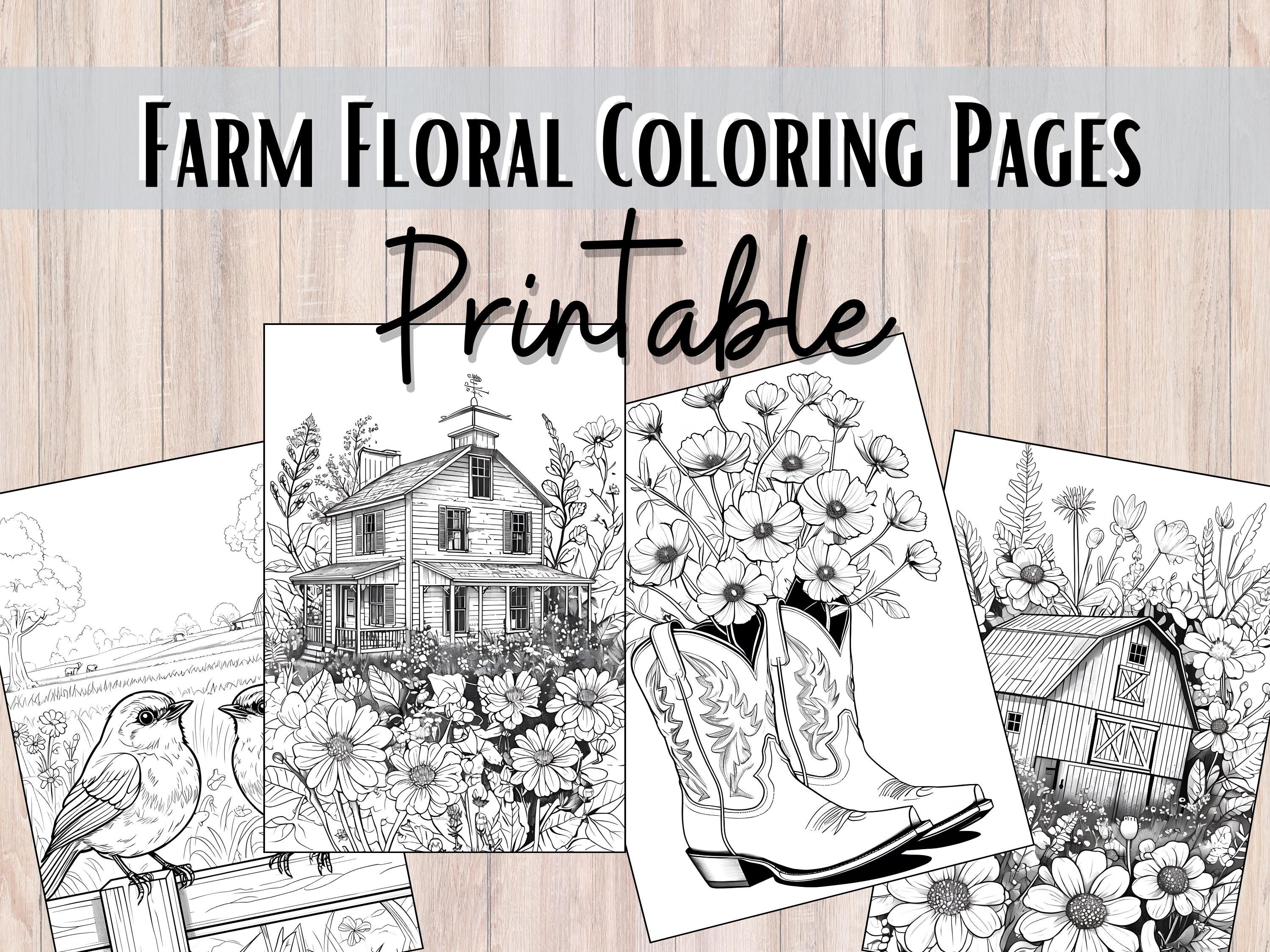 Floral Farm Coloring Pages, Flower Coloring Page, Farmhouse, Flower ...