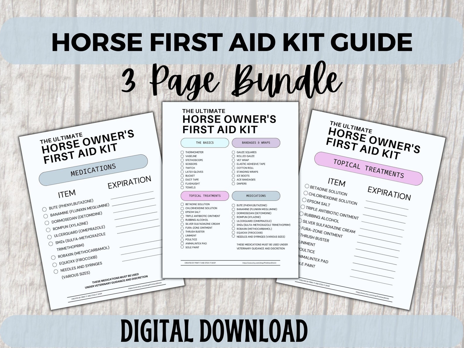 Horse First Aid Kit List, Printable Equine Med Kit, First Aid Guide ...