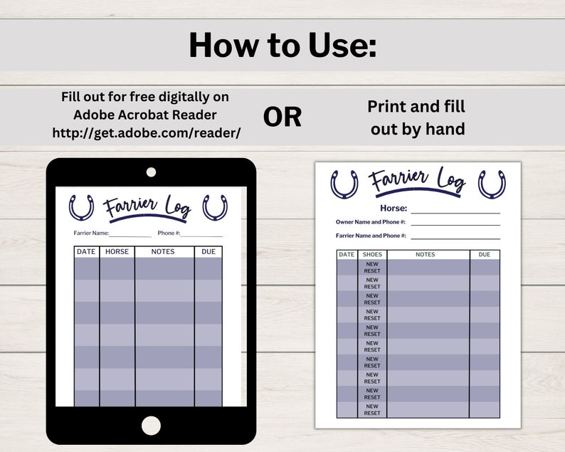 Farrier Log, Farrier Record Keeping, Farrier Chart, Horseshoe Schedule ...