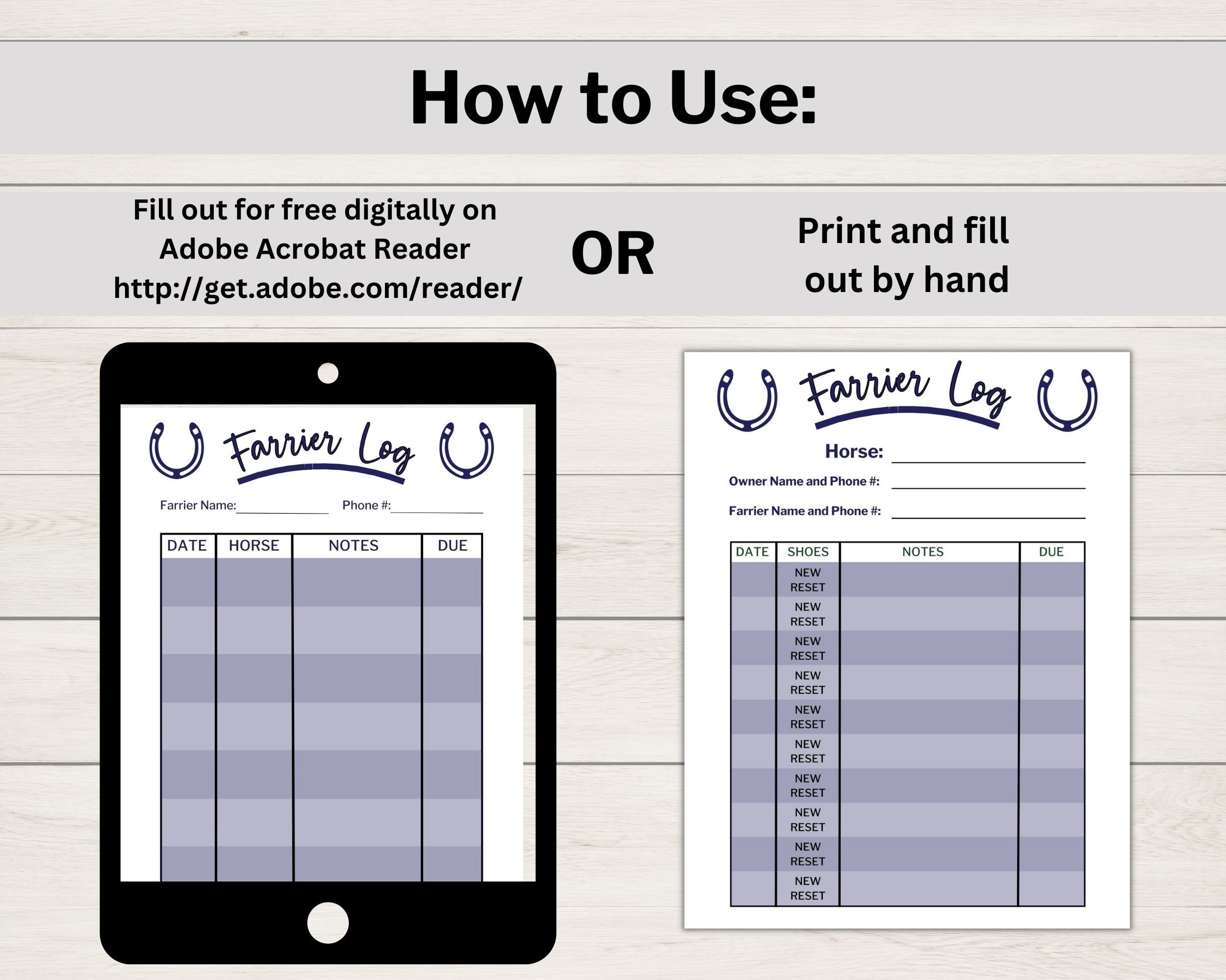 Farrier Log, Farrier Record Keeping, Farrier Chart, Horseshoe Schedule ...