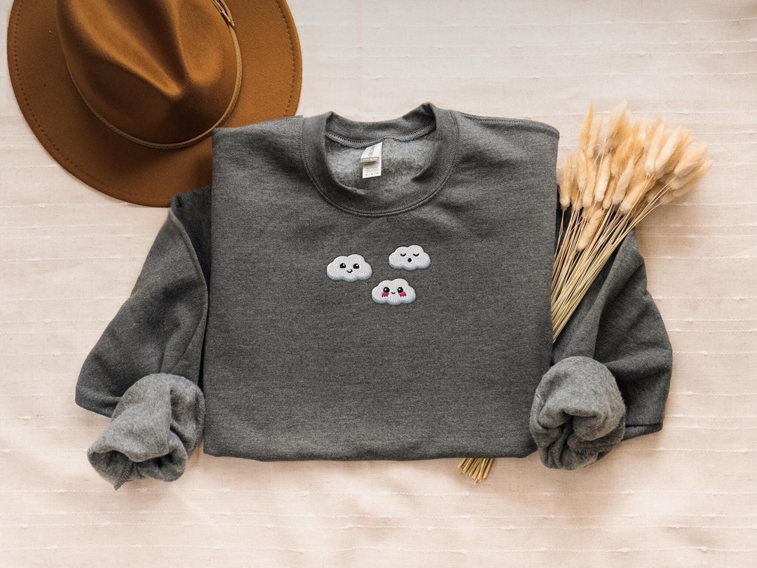 Cloud Embroidered Sweatshirt Clouds Embroidered Hoodie Cute Clouds ...