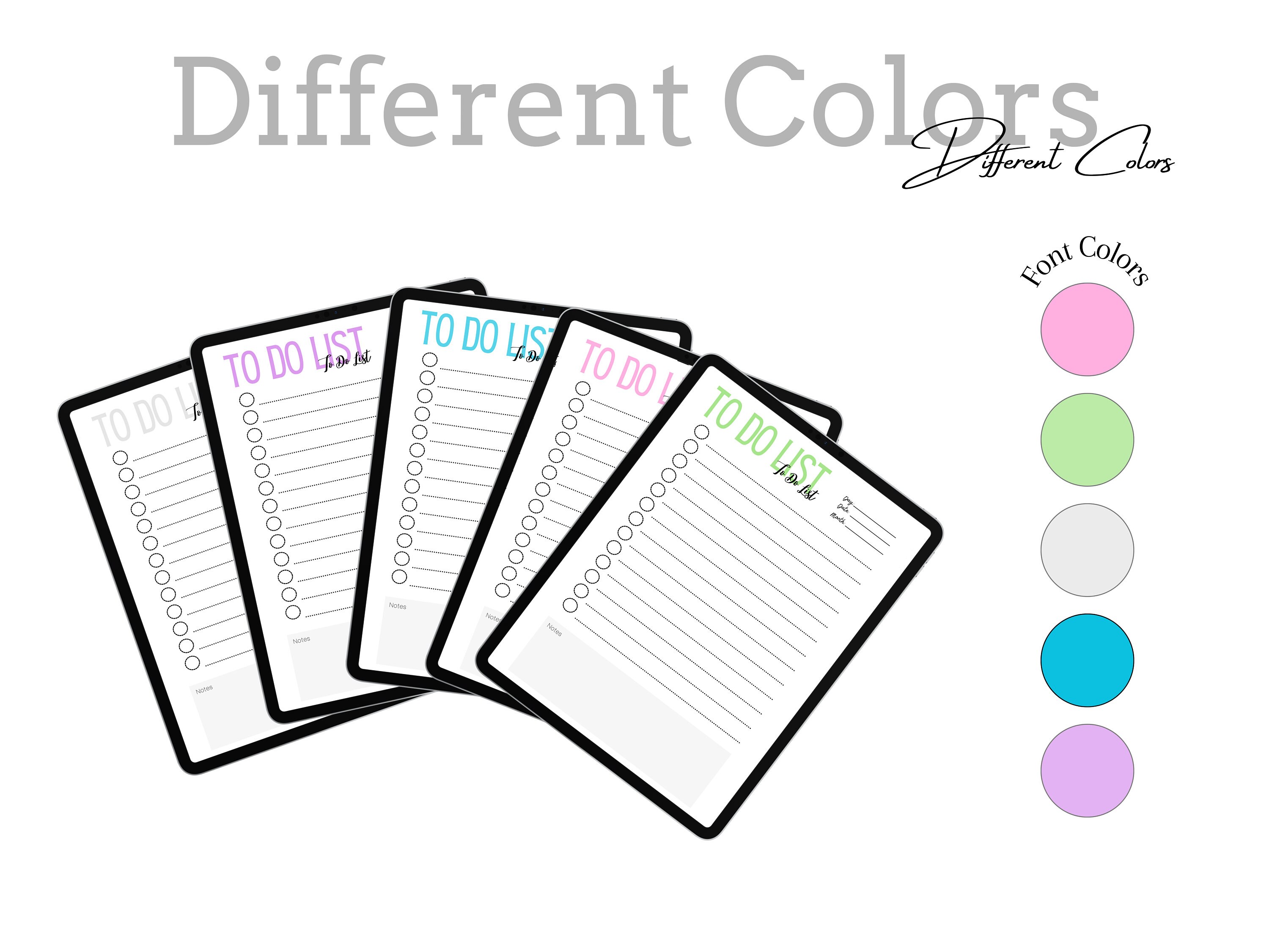 5 Font Colors to Do List, Digital to Do List, Simple to Do List ...