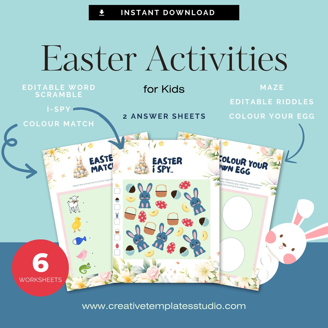 Printable Easter Activity Sheets for Kids Home Learning Holiday Games ...