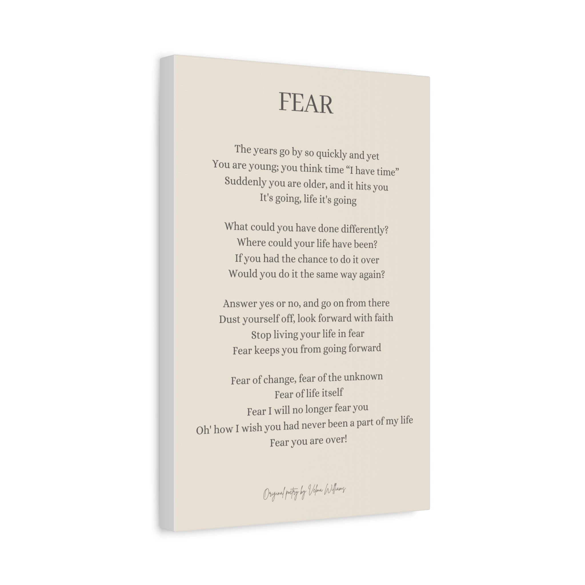 Fear Poem Printed on a Matte Canvas, Original Poetry for Women, Ready ...