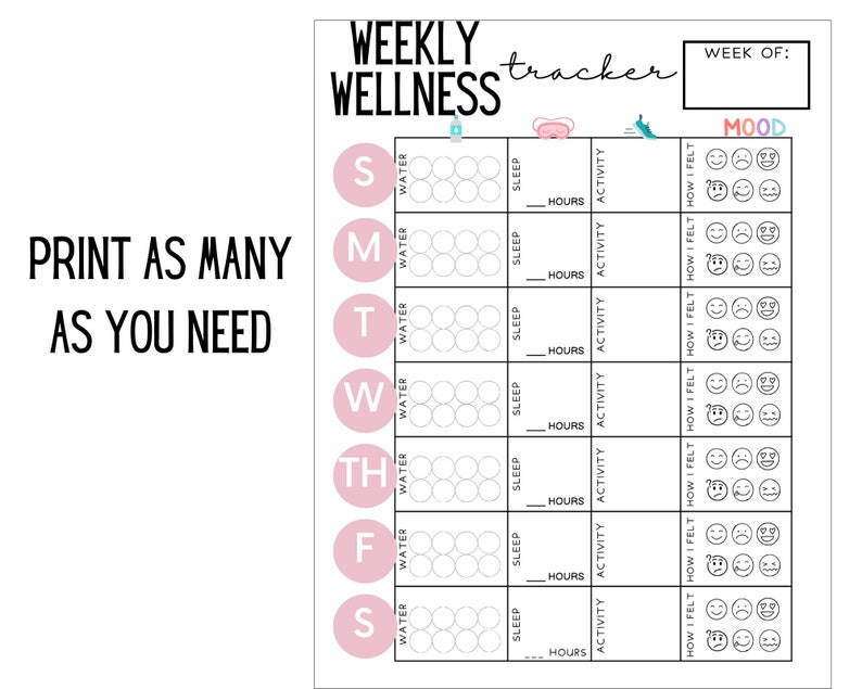 Weekly Wellness Tracker - Printable - Health and Wellness - Self-care ...