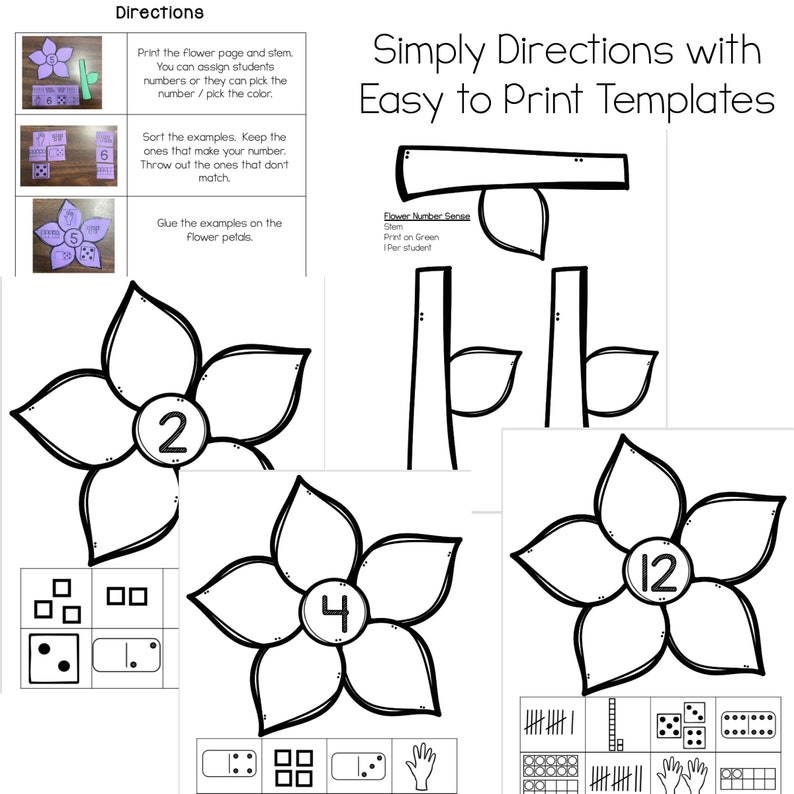 Number Sense Flower Craft and Math Activity - Printable - Etsy