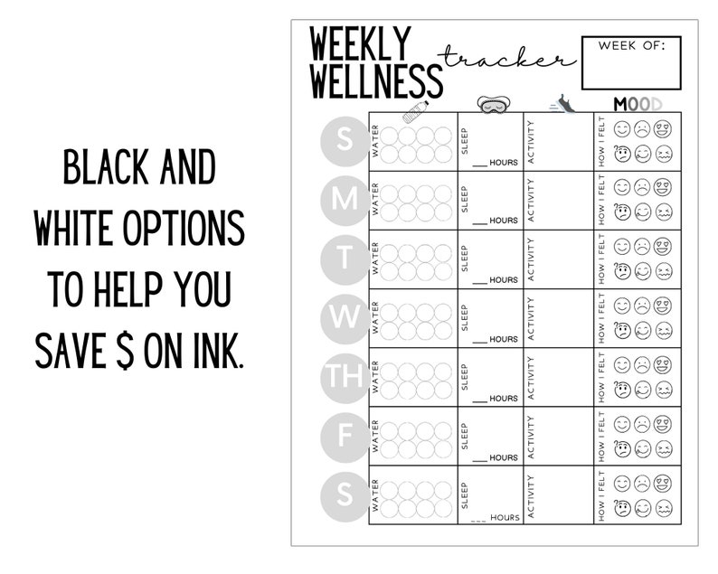 Weekly Wellness Tracker - Printable - Health and Wellness - Self-care ...