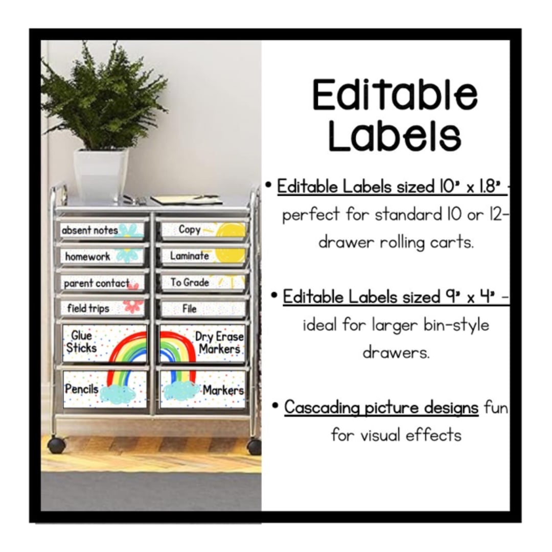 Editable Cascading Picture Bin Labels | Bright & Sketchy Rolling Cart ...