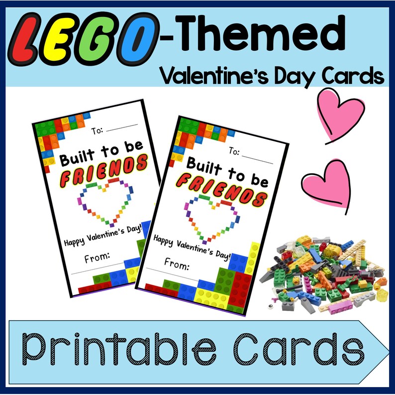 LEGO- Themed Valentine's Day Cards - Build the Fun! - - Etsy