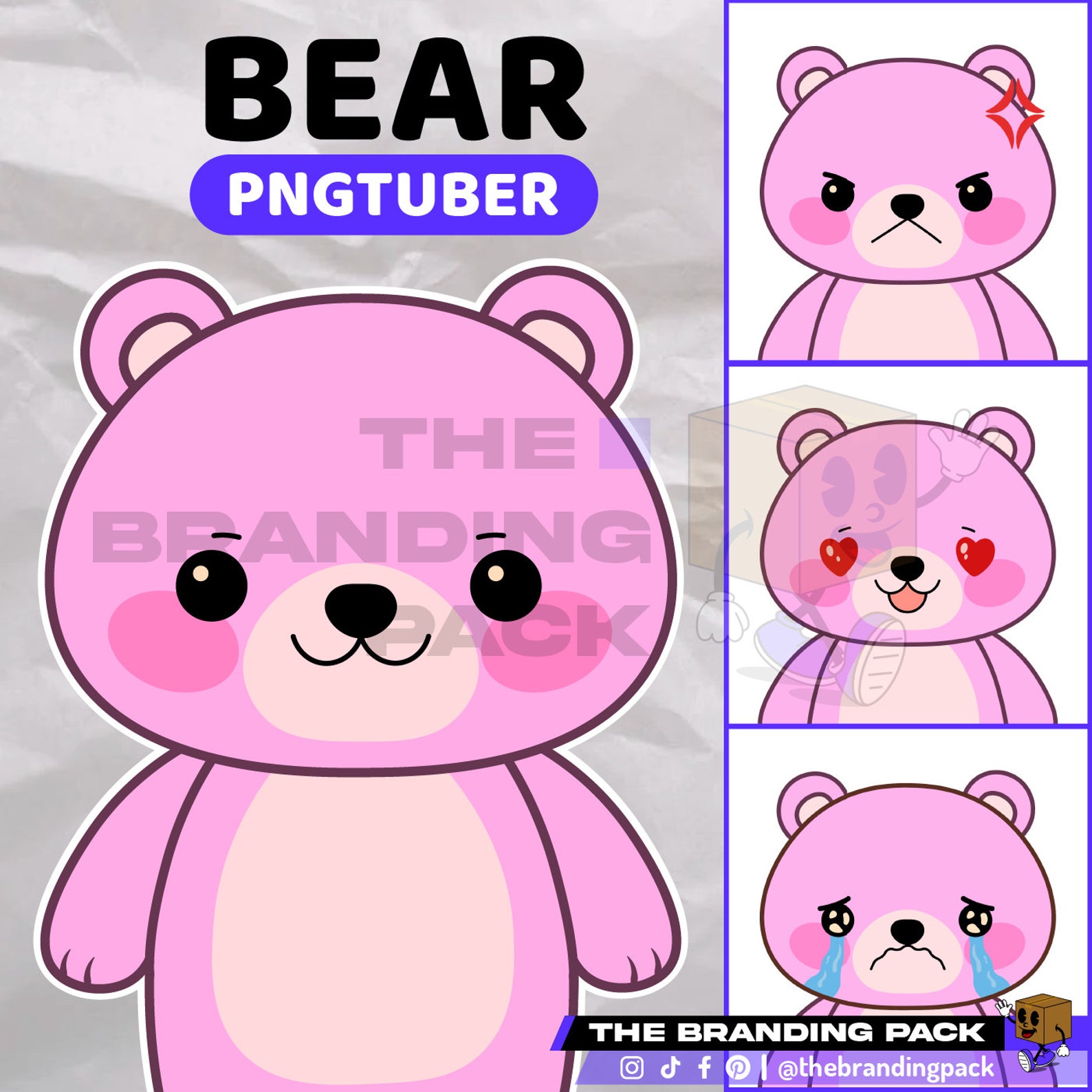 Pink Bear Pngtuber | Pngtuber Twitch | Pngtuber Premade | Streaming | Ready to Use Obs ...