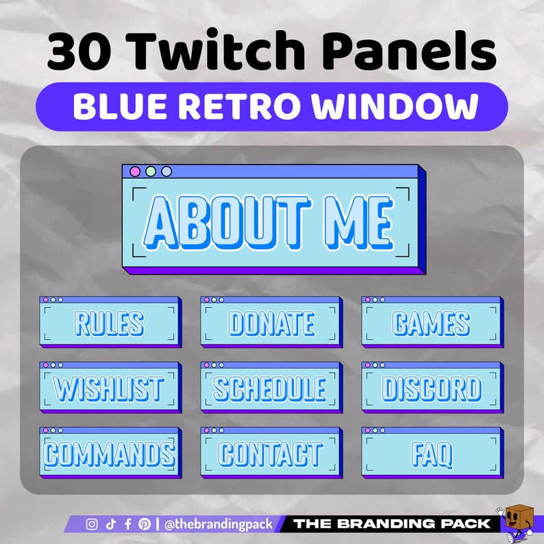 30 Twitch Panels Blue Retro Window | Cute Twitch Panels for Streaming ...