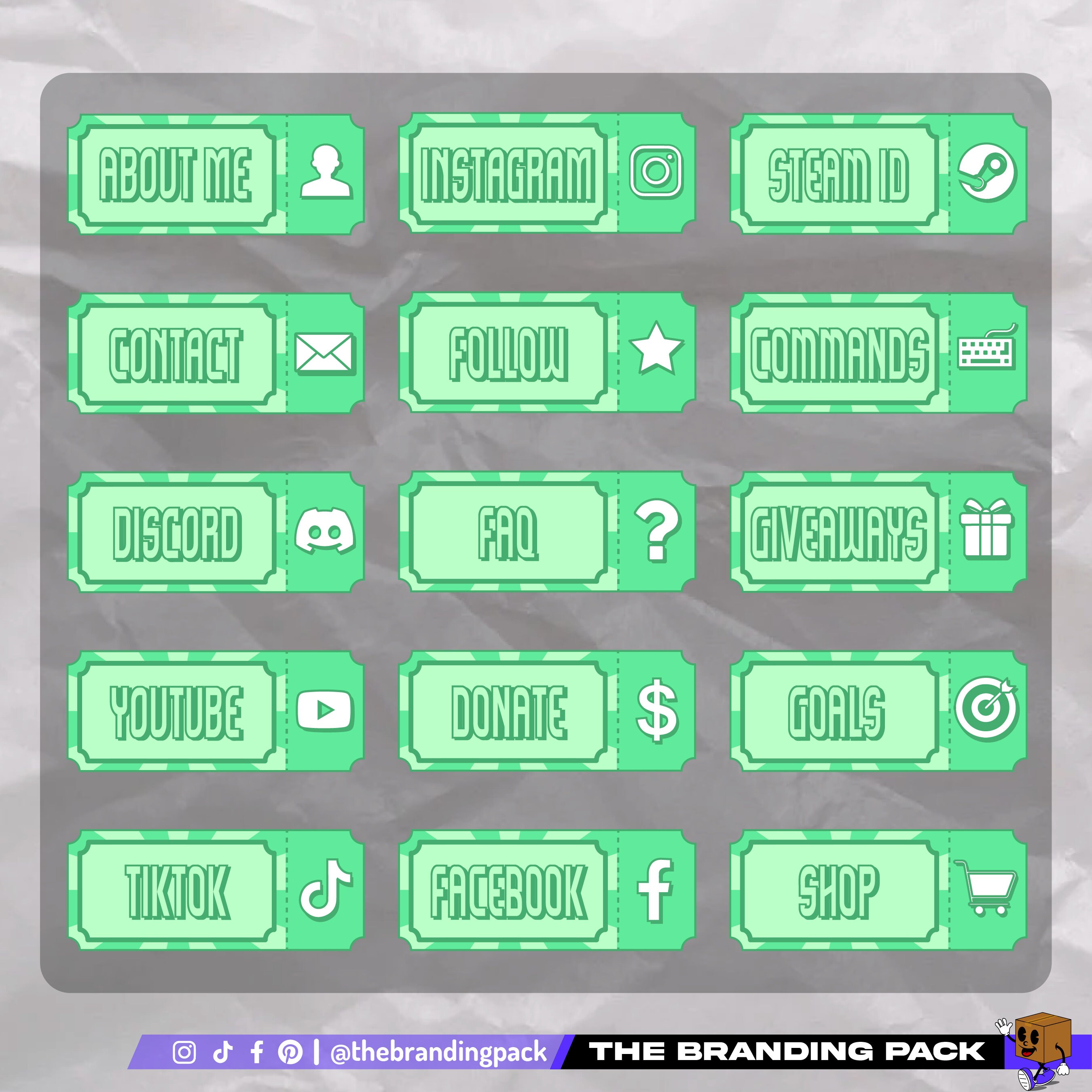 30 Twitch Panels Retro Green Ticket Cute Twitch Panels for Streaming ...
