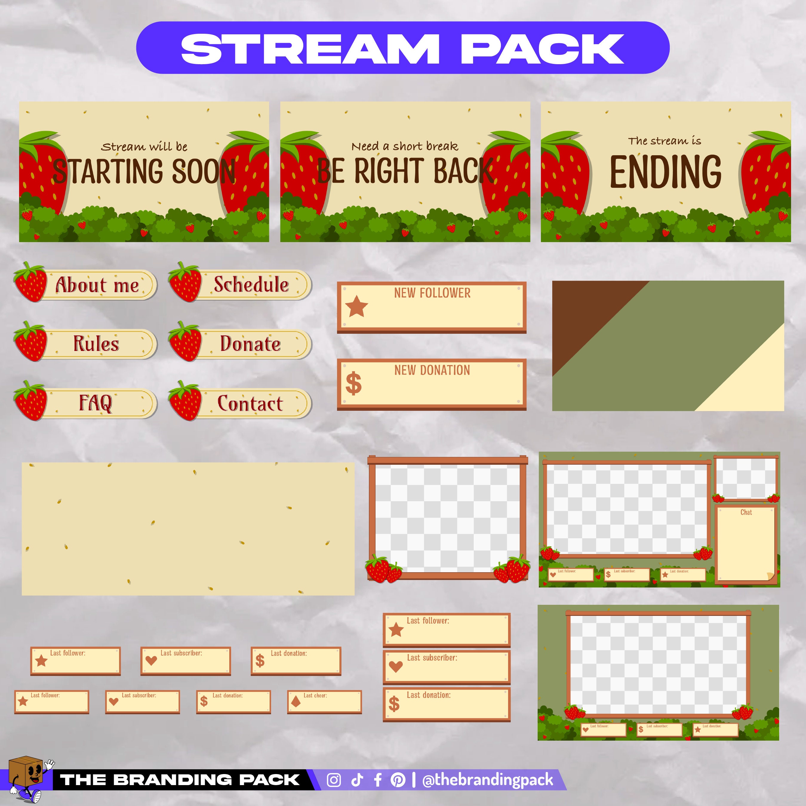 Strawberry Stream Pack Overlays | Camera Overlays | Twitch Alerts ...