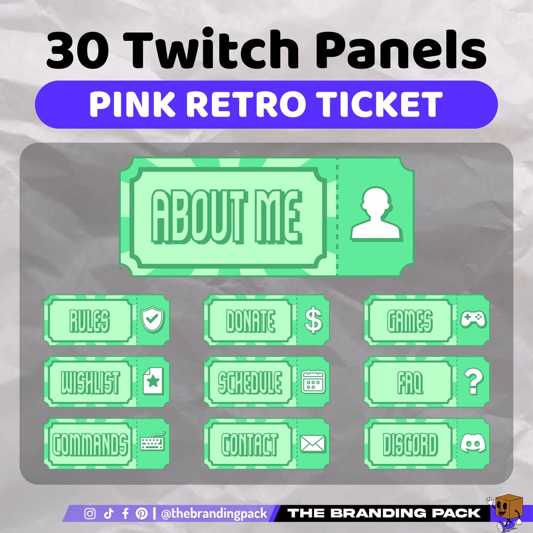 30 Twitch Panels Retro Green Ticket | Cute Twitch Panels for Streaming ...