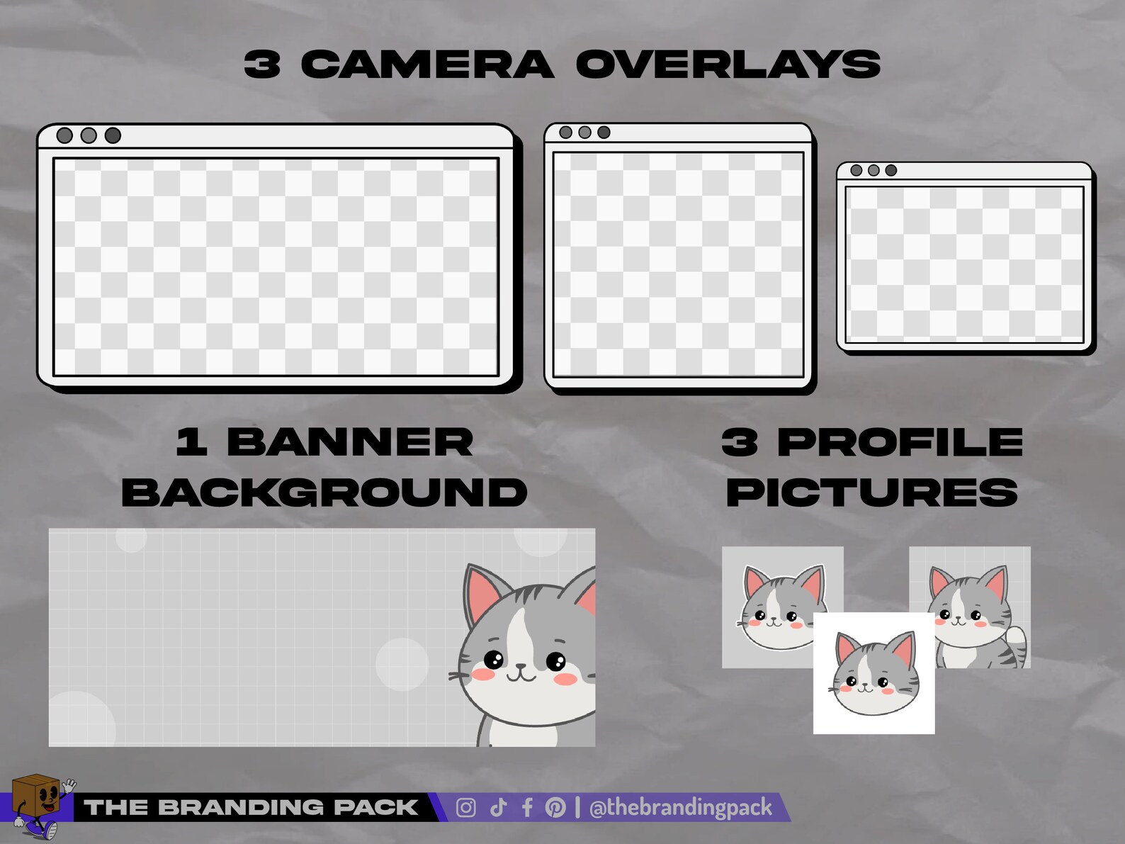 Stream Overlays + Pngtuber Pack | Grey Cat Pngtuber | Camera Overlays ...