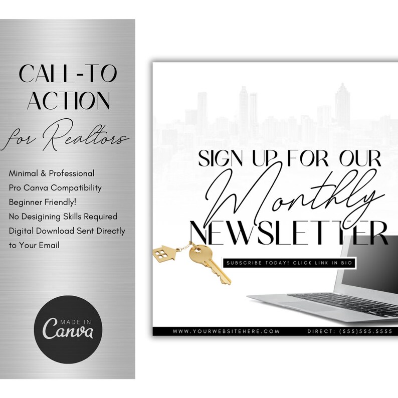 Monthly Newsletter Call-to-action for Real Estate Agents - Etsy
