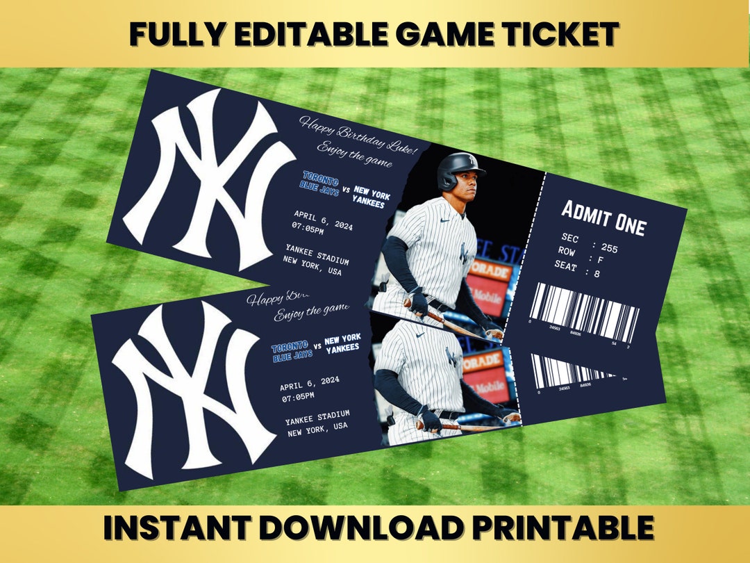Instant Download Printable, New York Ticket Game, Baseball Ticket ...