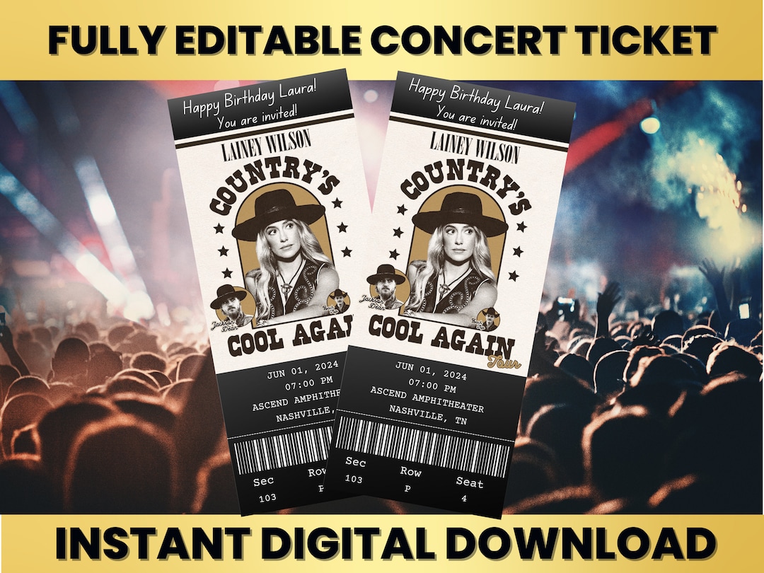 Instant Digital Download Editable Ticket Lainey Wilson Tour Concert ...