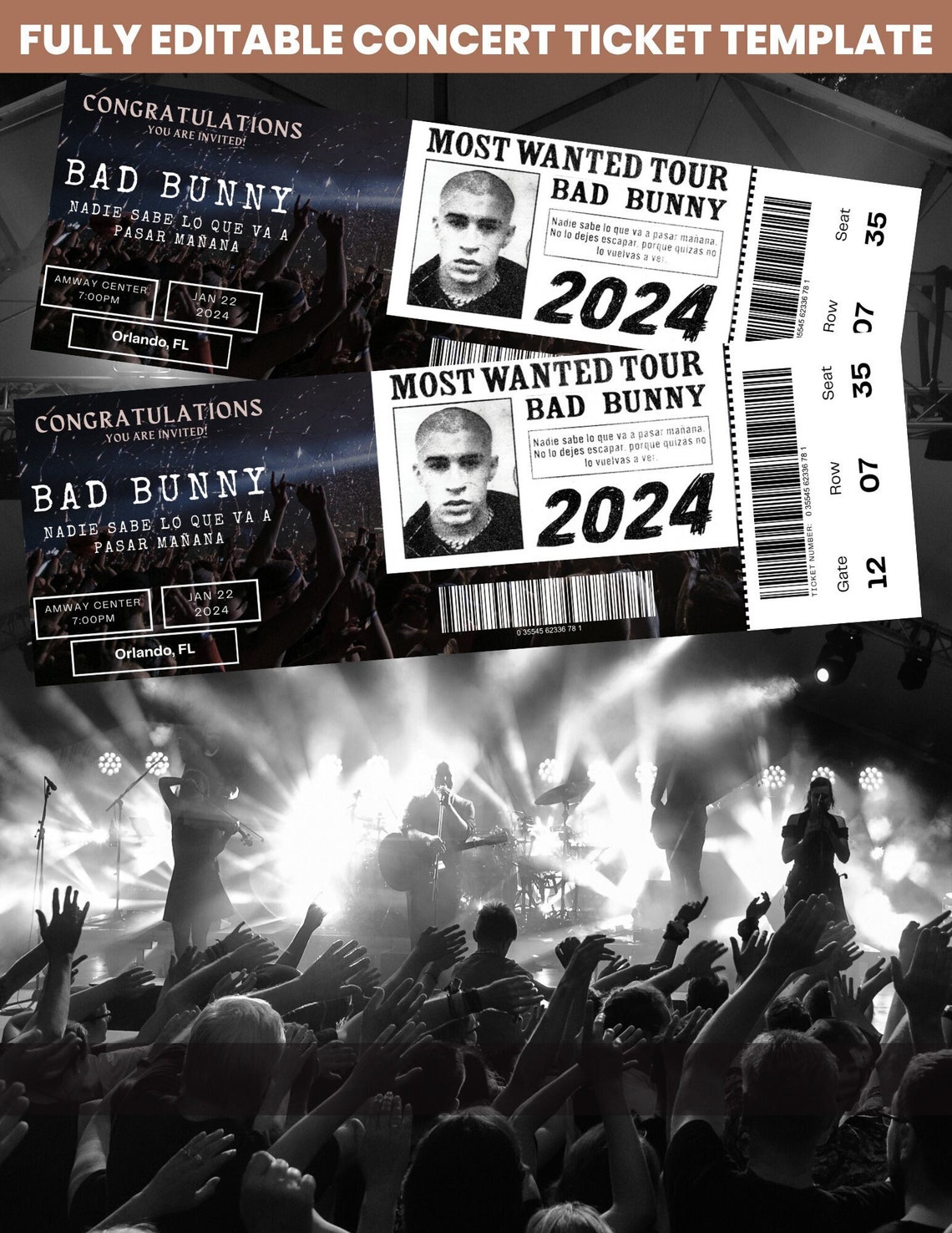 Bad Bunny Concert Ticket, Bad Bunny Personalized Concert, Nadie Sabe Lo ...
