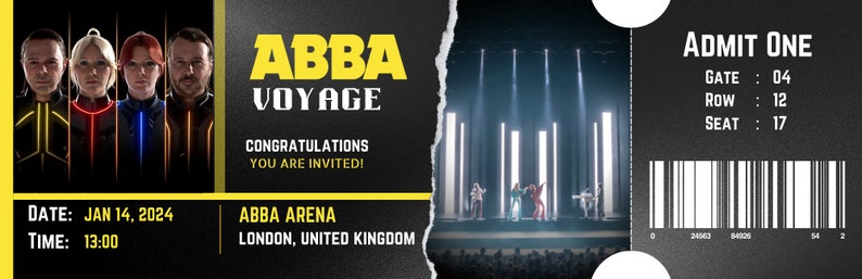 Instant Digital Download Editable Ticket Abba Voyage Ticket Printable , Abba Ticket , Abba ...