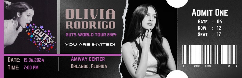 Olivia Rodrigo Concert Ticket Guts Tour Ticket Guts World Tour Concert Ticket Concert