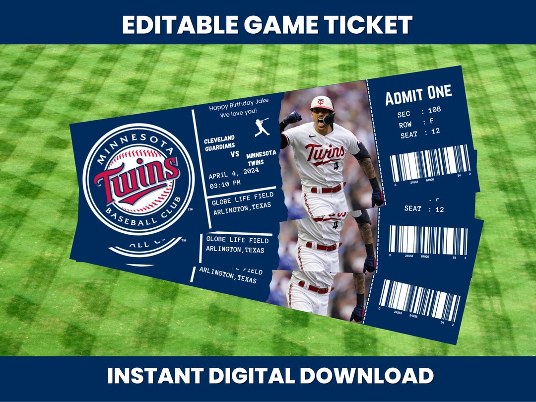 Instant Download Printable, Twins Ticket Game, Baseball Editable Ticket, Twins Editable Gift ...