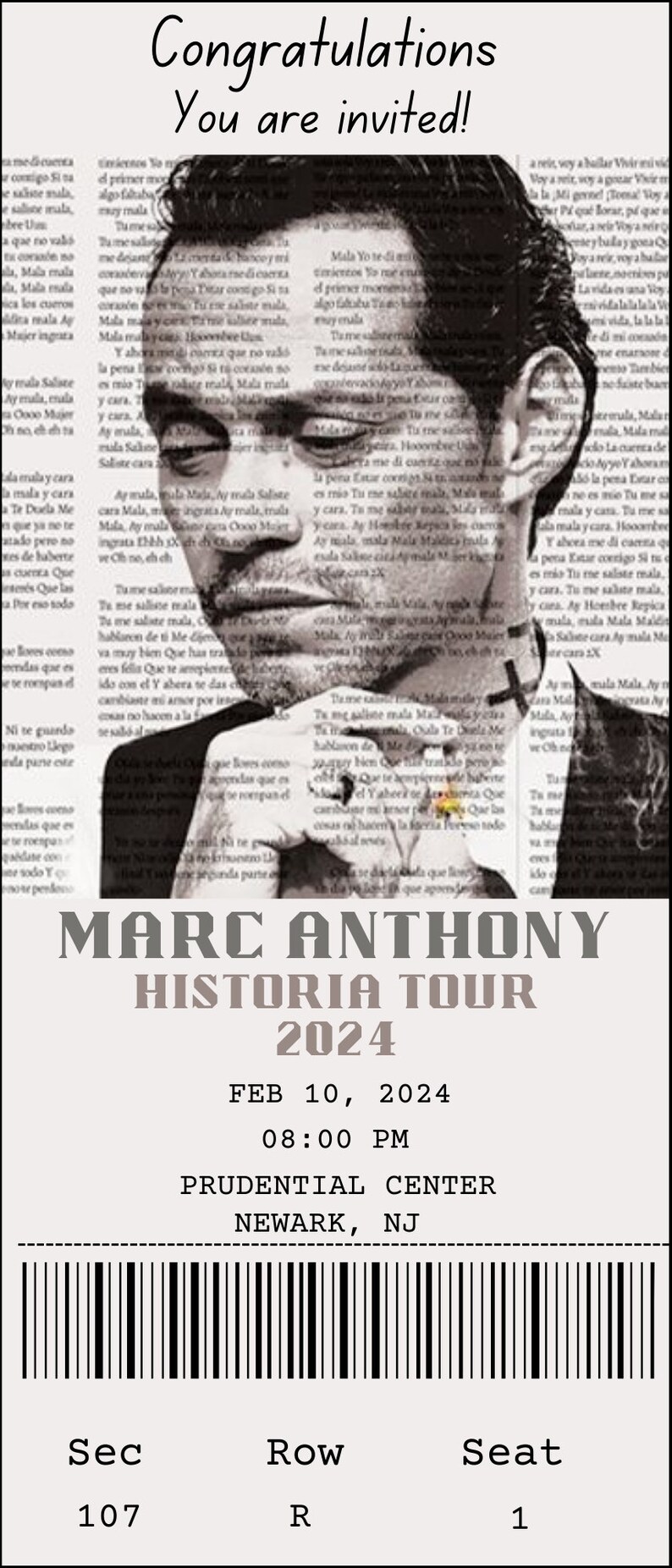 Instant Download Editable Ticket Marc Anthony Concert Ticket, Historia ...