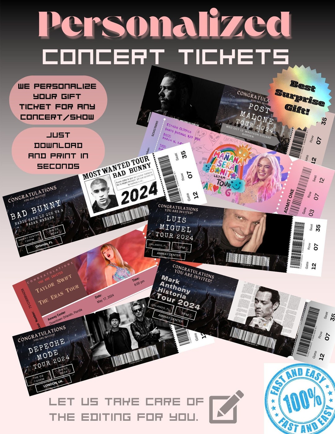 Personalized Ticket Concert Custom Ticket , Concert Ticket Gift ...