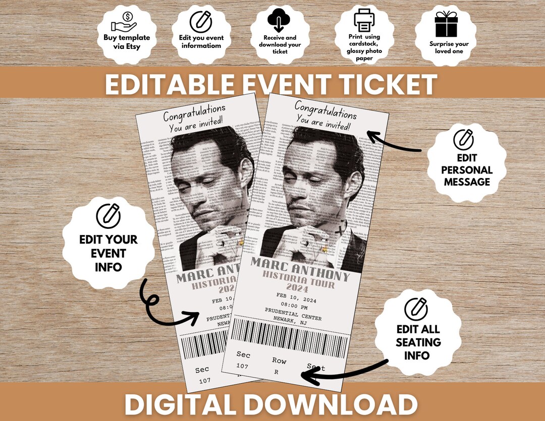Instant Download Editable Ticket Marc Anthony Concert Ticket, Historia ...