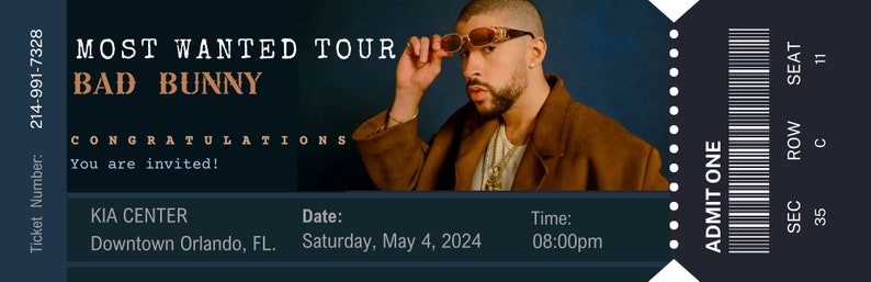 Instant Download Printable Bad Bunny Concert Ticket Printable, Bad ...