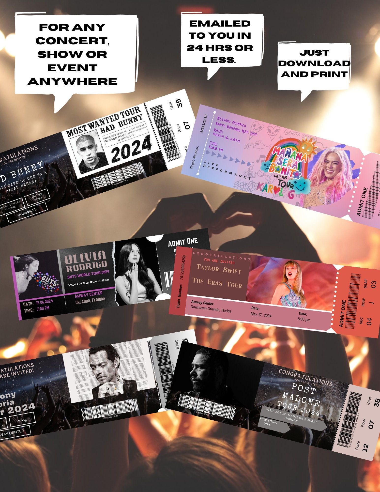 Personalized Ticket Concert Custom Ticket , Concert Ticket Gift ...